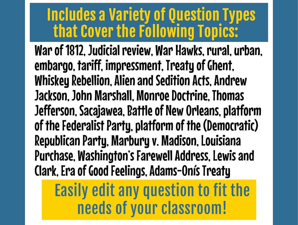 U.S. History New Republic Test, Editable US History Test, Social ...