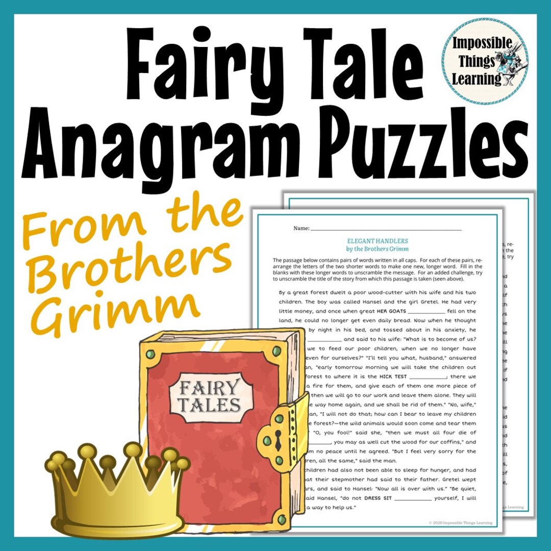 Fairy Tale Anagram Puzzles, Brothers Grimm Reading Activities for Early ...