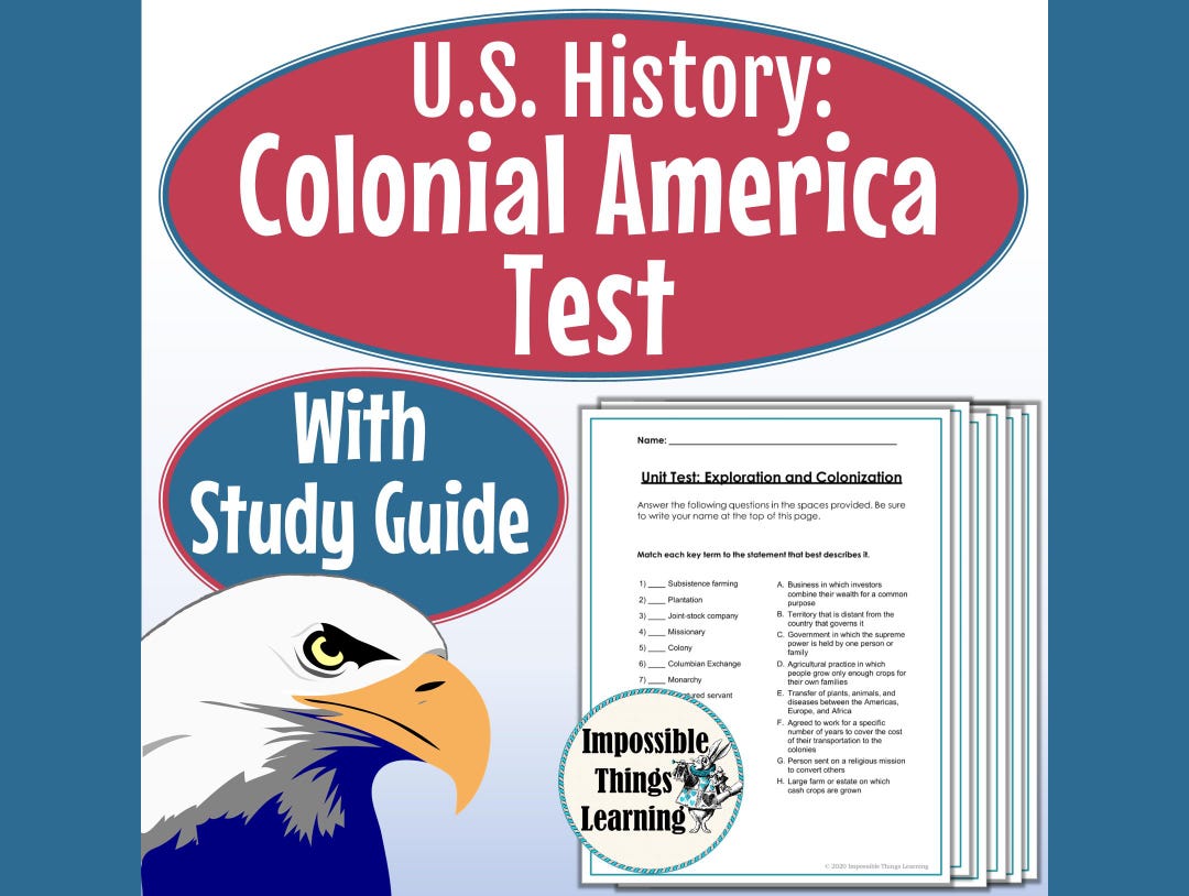 U.S. History Colonial America Test, 13 Colonies Test, Exploration and ...