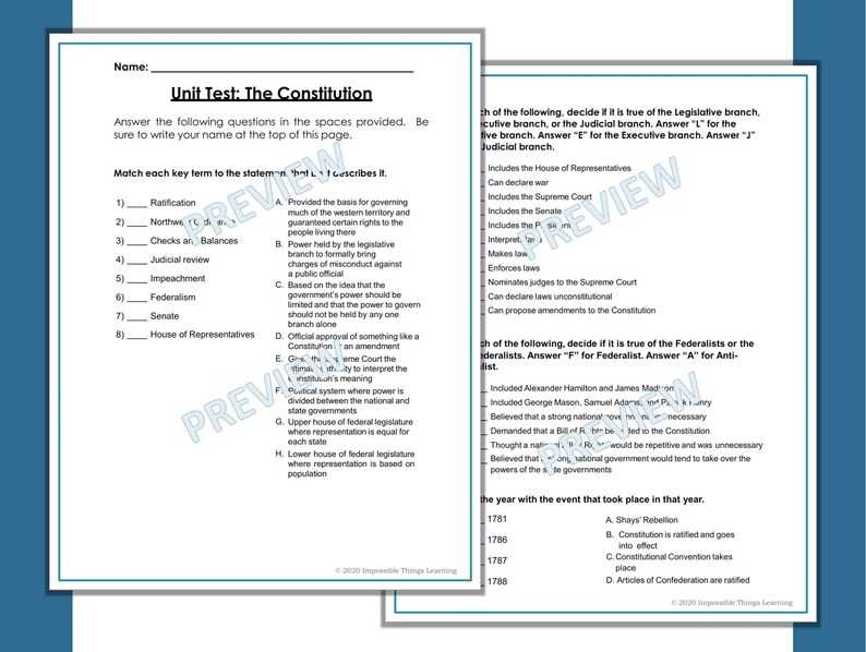 U.S. History Constitution Test, Fully Editable US History Test, Social ...