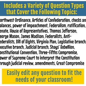 U.S. History Constitution Test: Fully Editable Assessment With Study ...