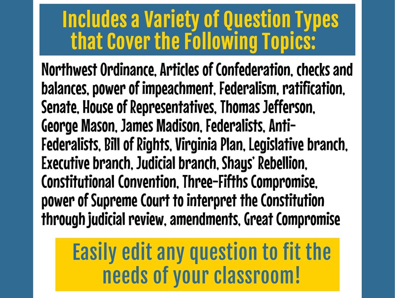 U.S. History Constitution Test: Fully Editable Assessment With Study ...