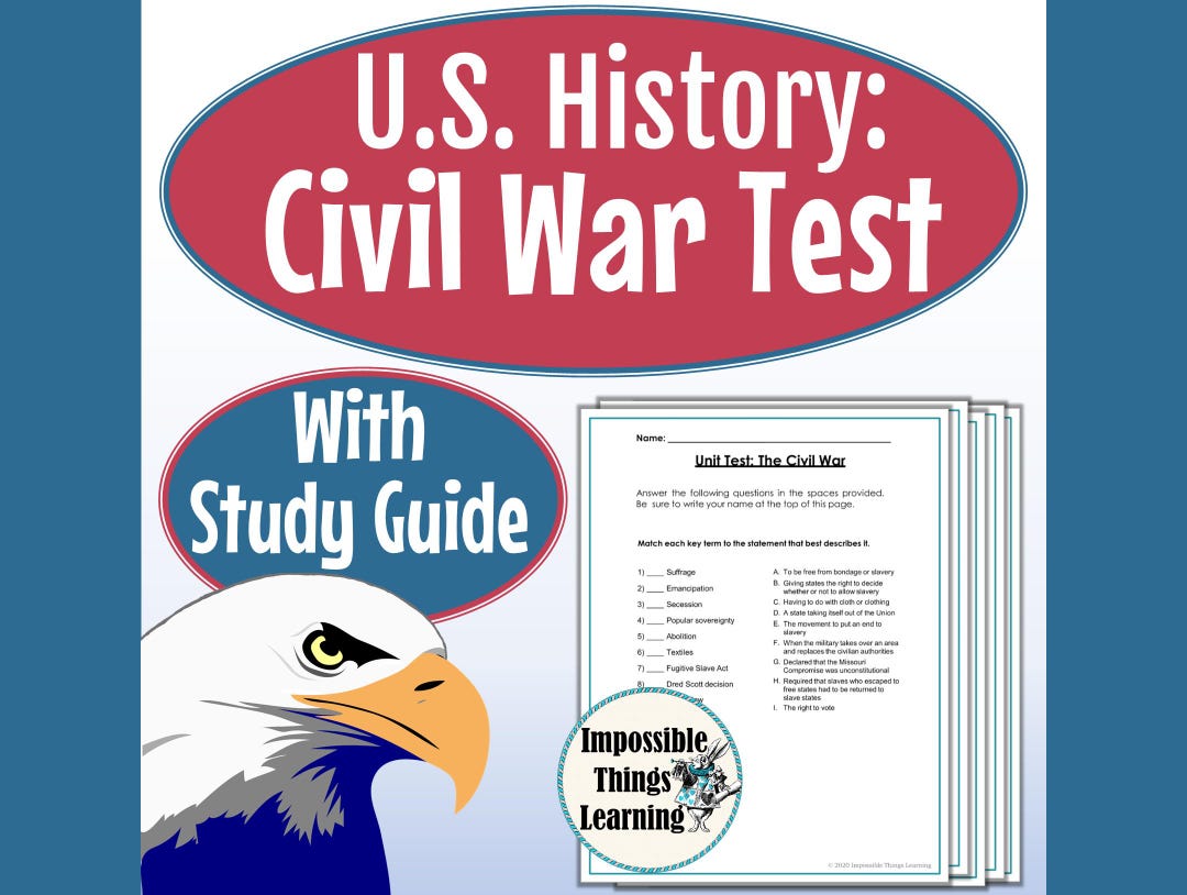 U.S. History Civil War Test, Editable US History Test, American Civil ...