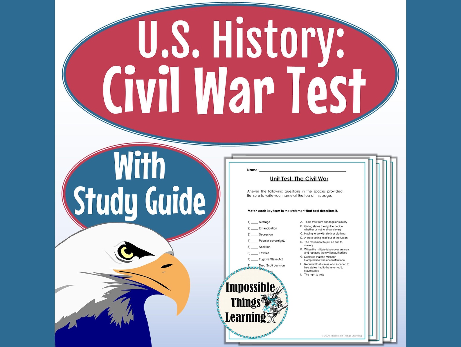 U.S. History Civil War Test, Editable US History Test, American Civil ...