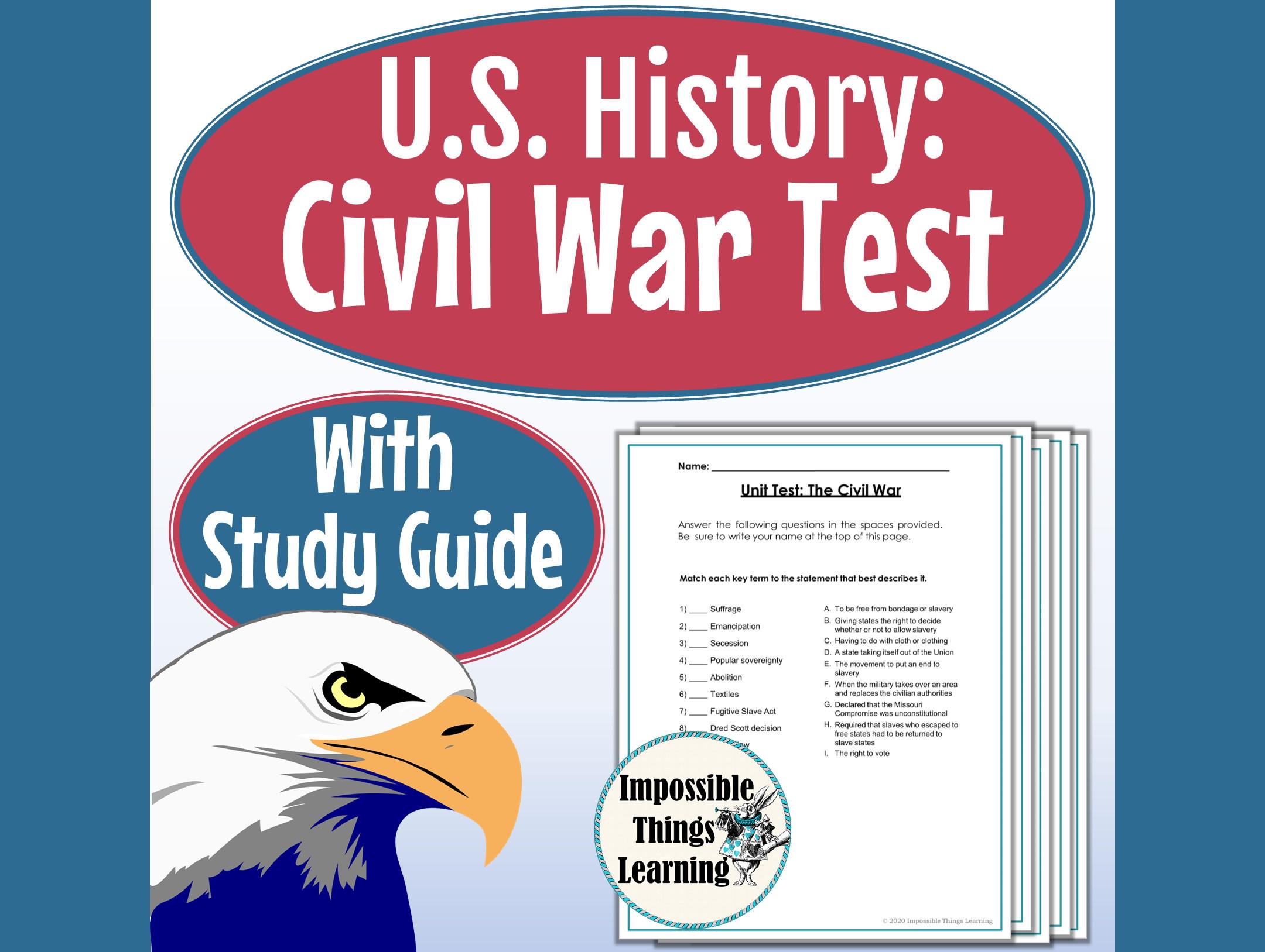 U.S. History Civil War Test, Editable US History Test, American Civil ...