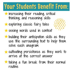 Fairy Tale Anagram Puzzles, Brothers Grimm Reading Activities for Early ...