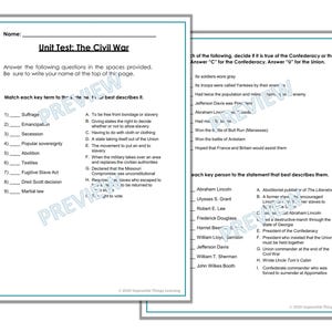 U.S. History Civil War Test, Editable US History Test, American Civil ...