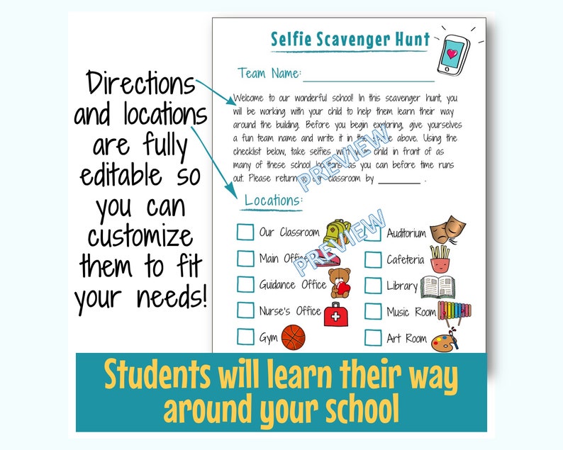 Back to School Scavenger Hunt, First Day of School Game, Kindergarten ...