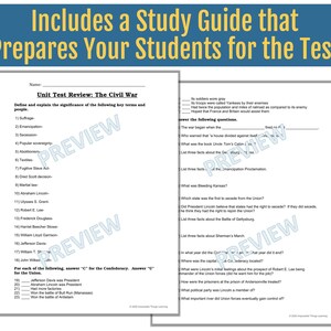 U.S. History Civil War Test, Editable US History Test, American Civil ...