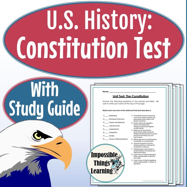 U.S. History Constitution Test, Fully Editable US History Test, Social ...