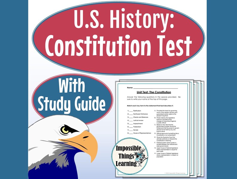 U.S. History Constitution Test, Fully Editable US History Test, Social ...