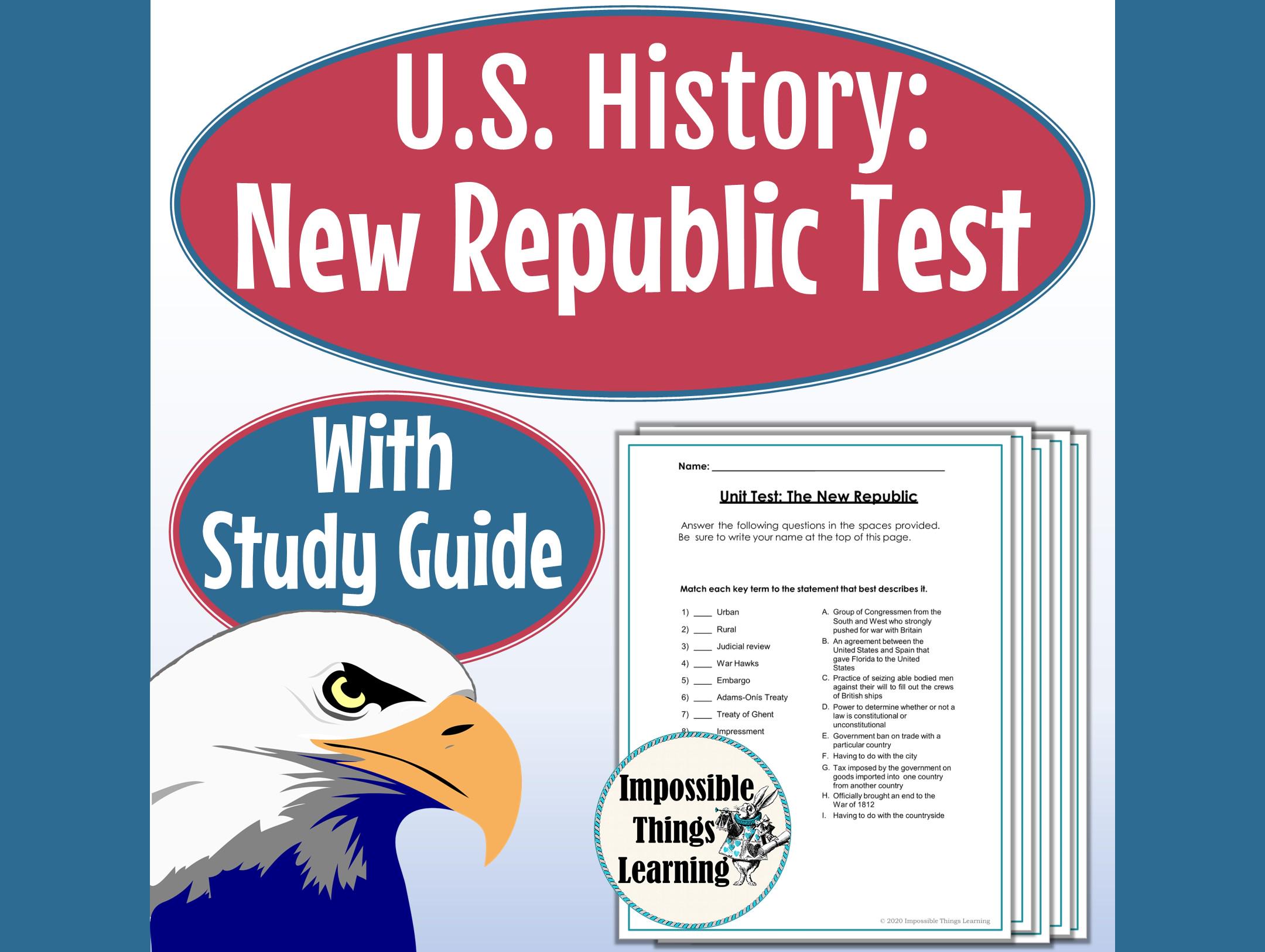U.S. History New Republic Test, Editable US History Test, Social ...