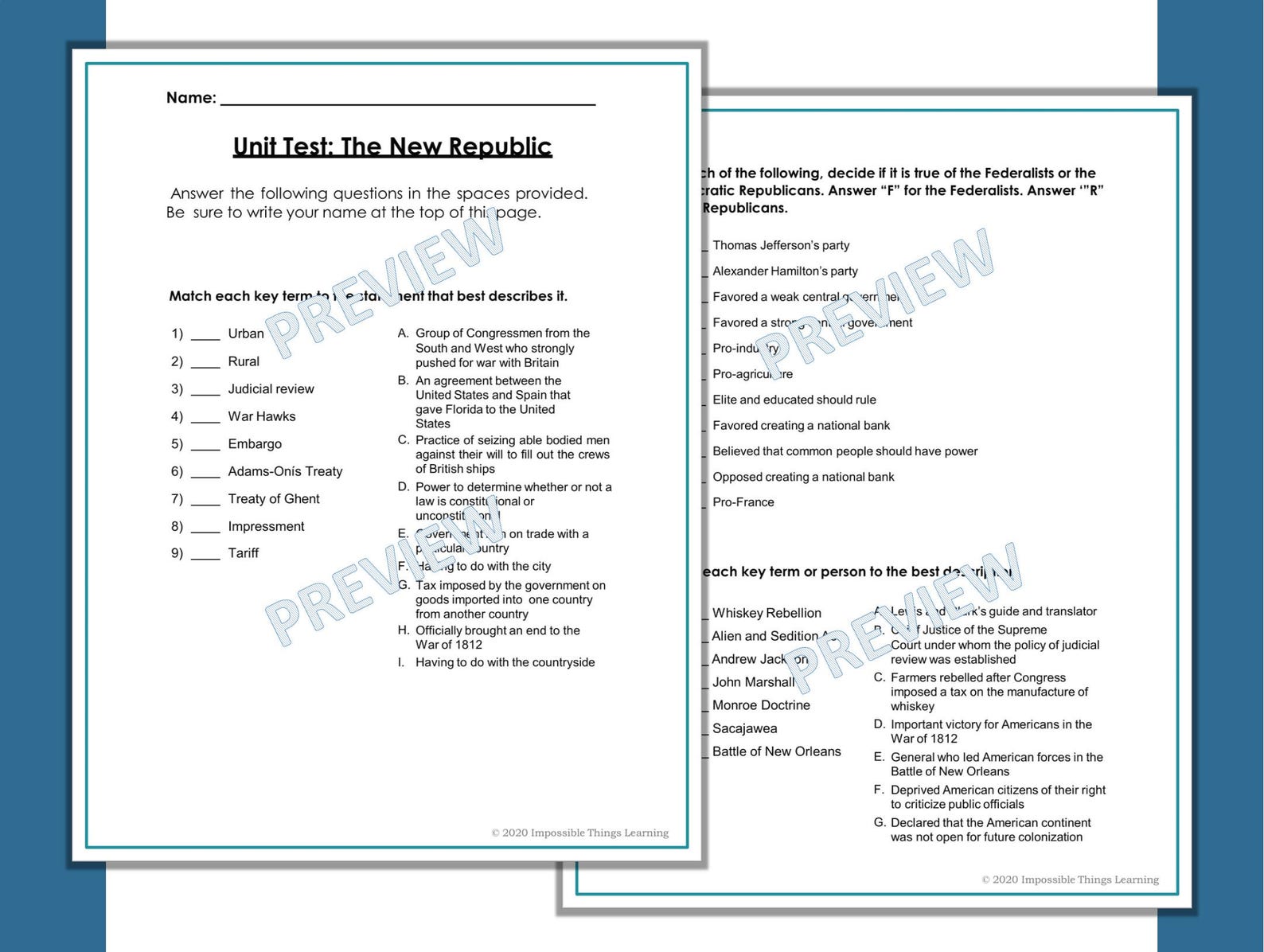 U.S. History New Republic Test, Editable US History Test, Social ...