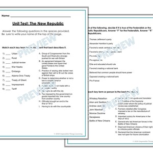 U.S. History New Republic Test, Editable US History Test, Social ...