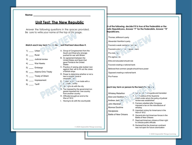 U.S. History New Republic Test, Editable US History Test, Social ...