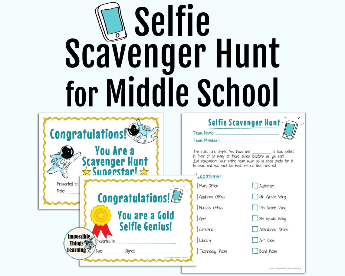 Back to School Selfie Scavenger Hunt for Middle School, New Student ...