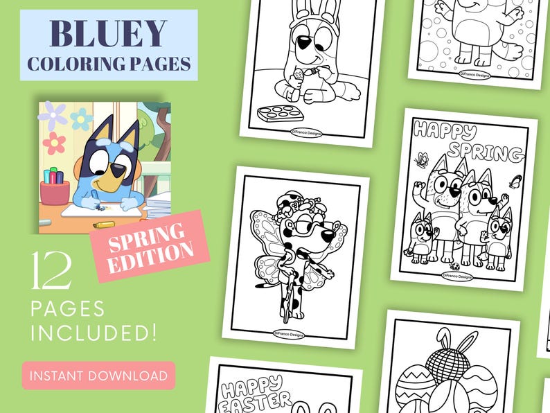 Bluey Inspired Spring Coloring Pages | Kids Coloring Book | Arts ...