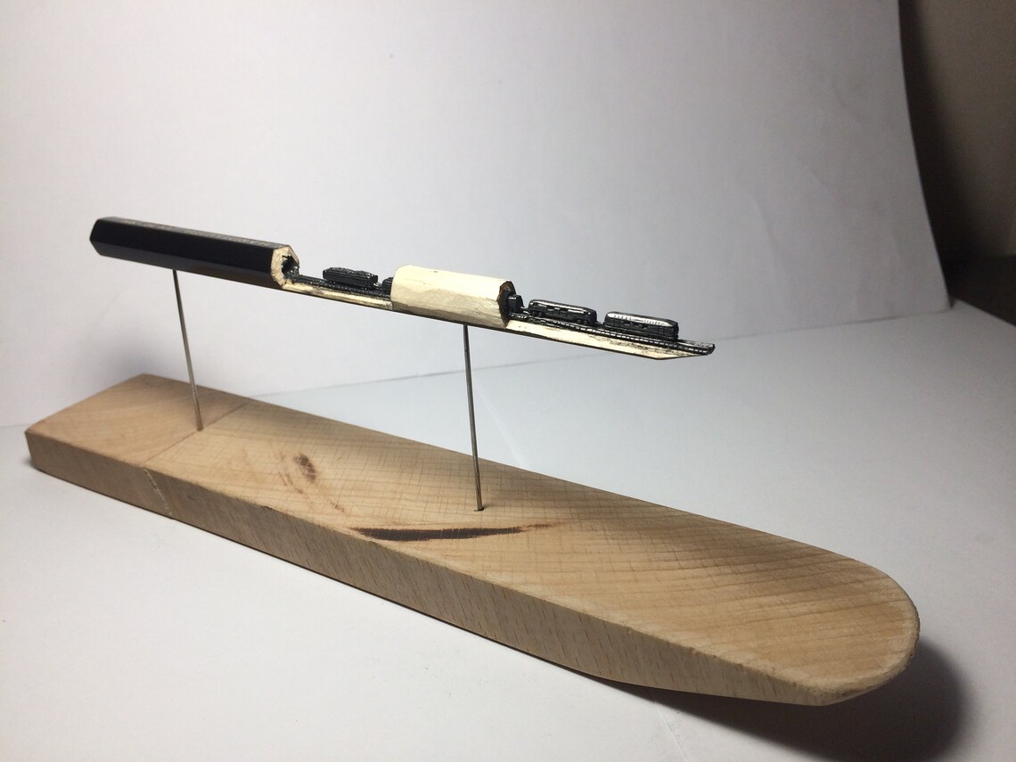 Locomotive in Railway Pencil Carving / Train With Trestles / | Etsy