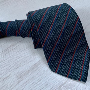 Yves Saint Laurent YSL Silk Tie Logo Monogram Necktie Blue Striped AUTH ...