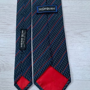 Yves Saint Laurent YSL Silk Tie Logo Monogram Necktie Blue Striped AUTH ...