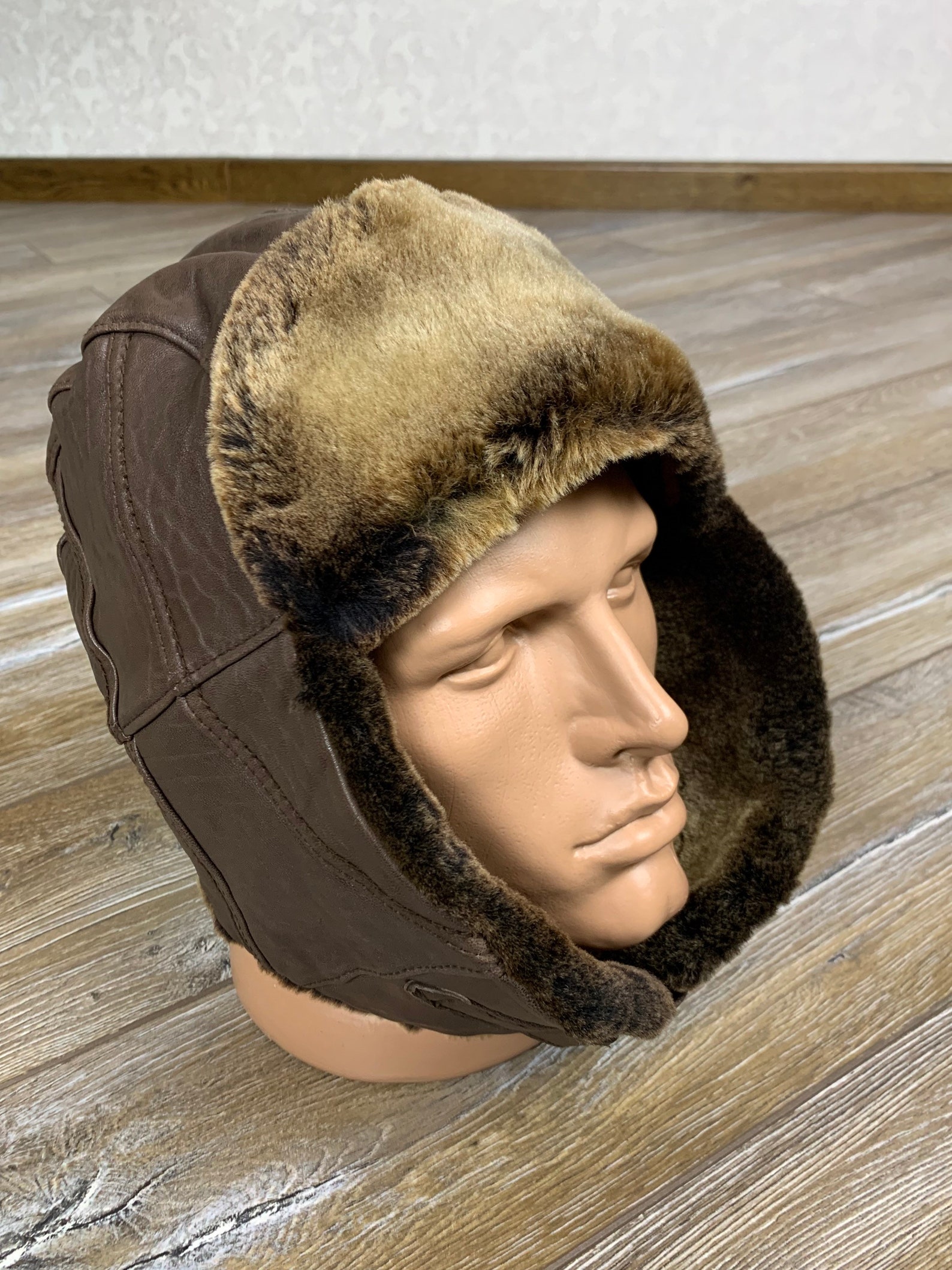 Stetson Aviator Trapper LEATHER Winter Hat Wabash 9227901 | Etsy