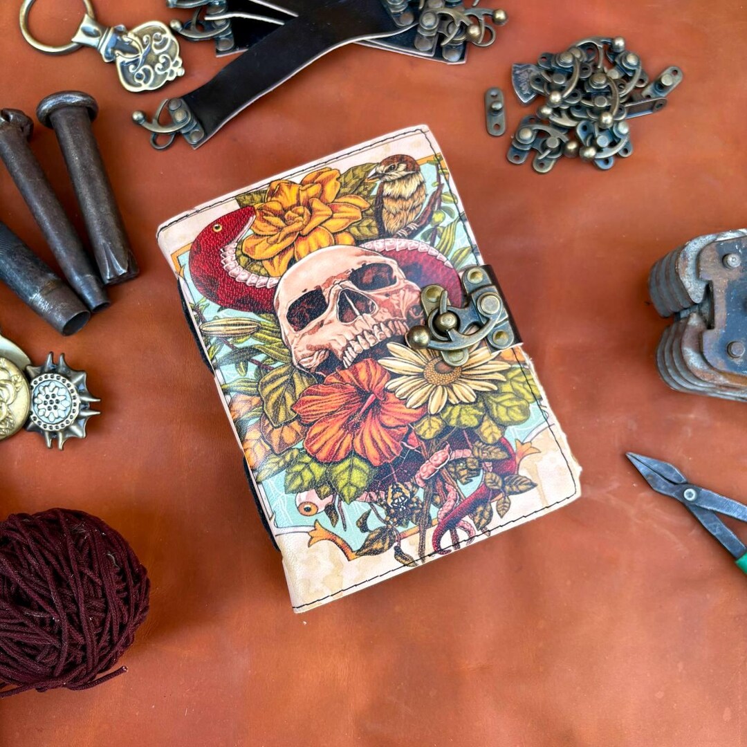 Antique Skull Leather Journal - Rustic Vintage Gothic Notebook Blank ...