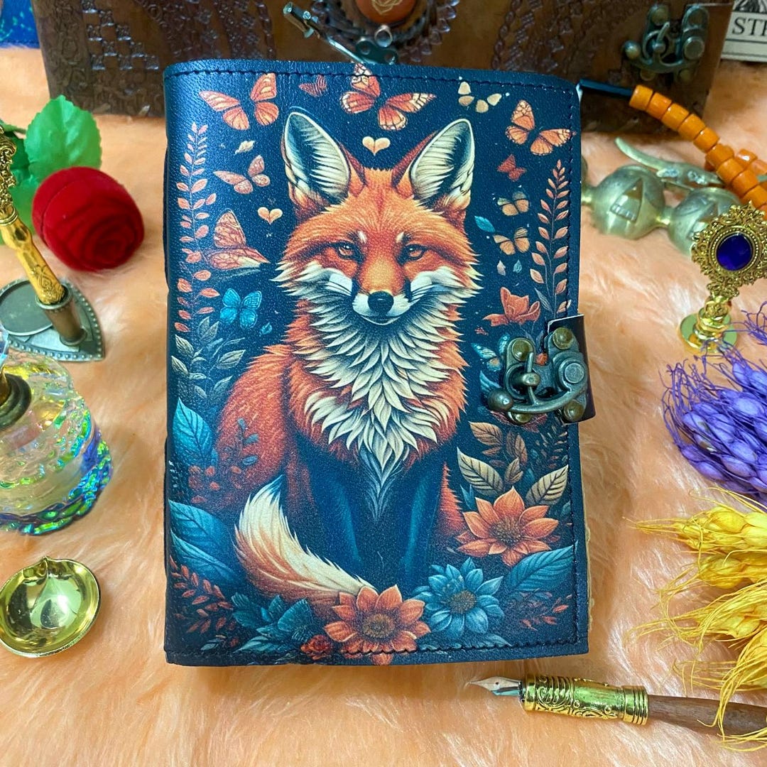 Fox Vintage Leather Journal Blank Spell Book of Shadows Handmade ...