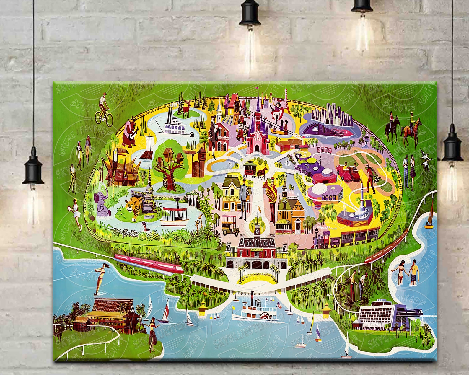 Disneyland Map Canvas Disney World Wall Art Disney Castle | Etsy