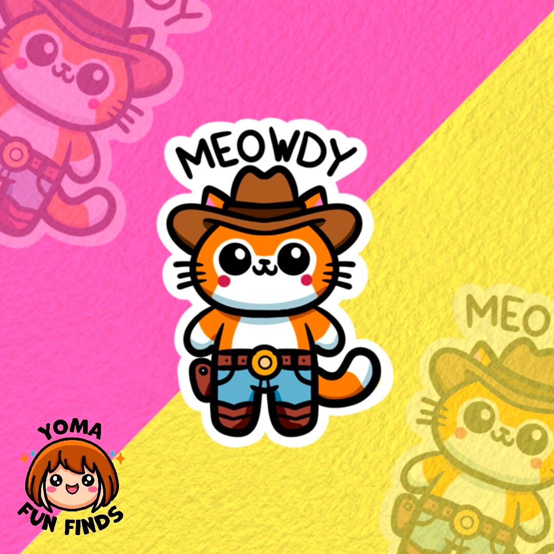 Meowdy Cowboy Cat Sticker, Vinyl Gloss, Waterproof, Funny , Cute Kawaii ...