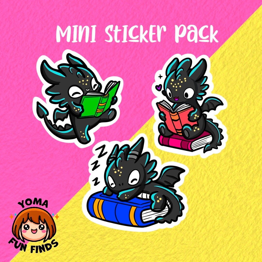 Reading Dragon Kawaii Cute Sticker, Mini Sticker Pack, Tiny Sticker ...