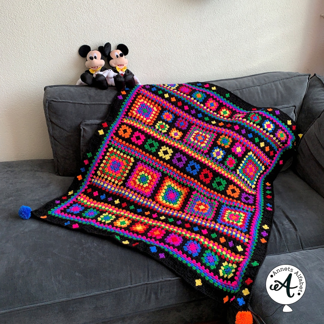 Crochet Pattern Granny Square Rainbow Blanket, Granny Squares, Granny ...