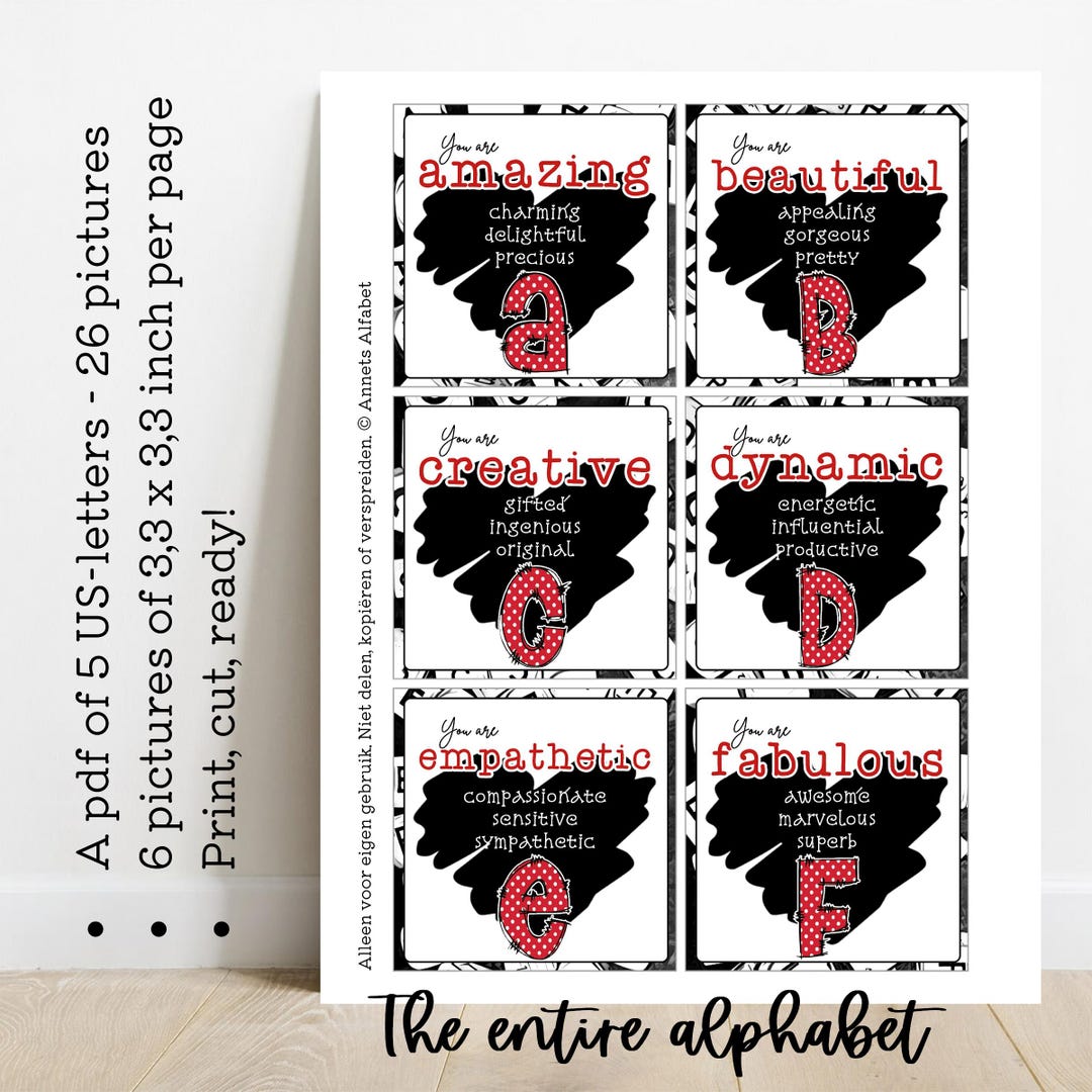 Printables Alphabet Compliments Encouragements Heart 26 Letters Pdf ...