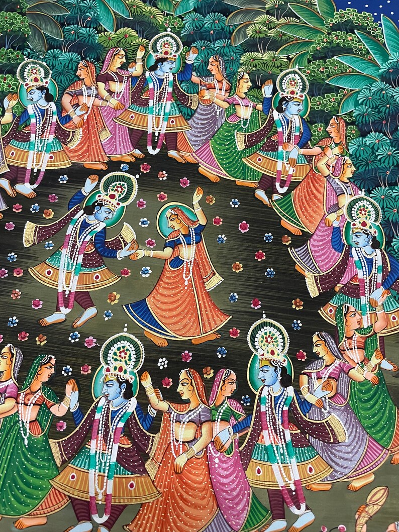 Radha Krishna Raasleela Detailed Pichwai Handmade Painting on Fabric ...