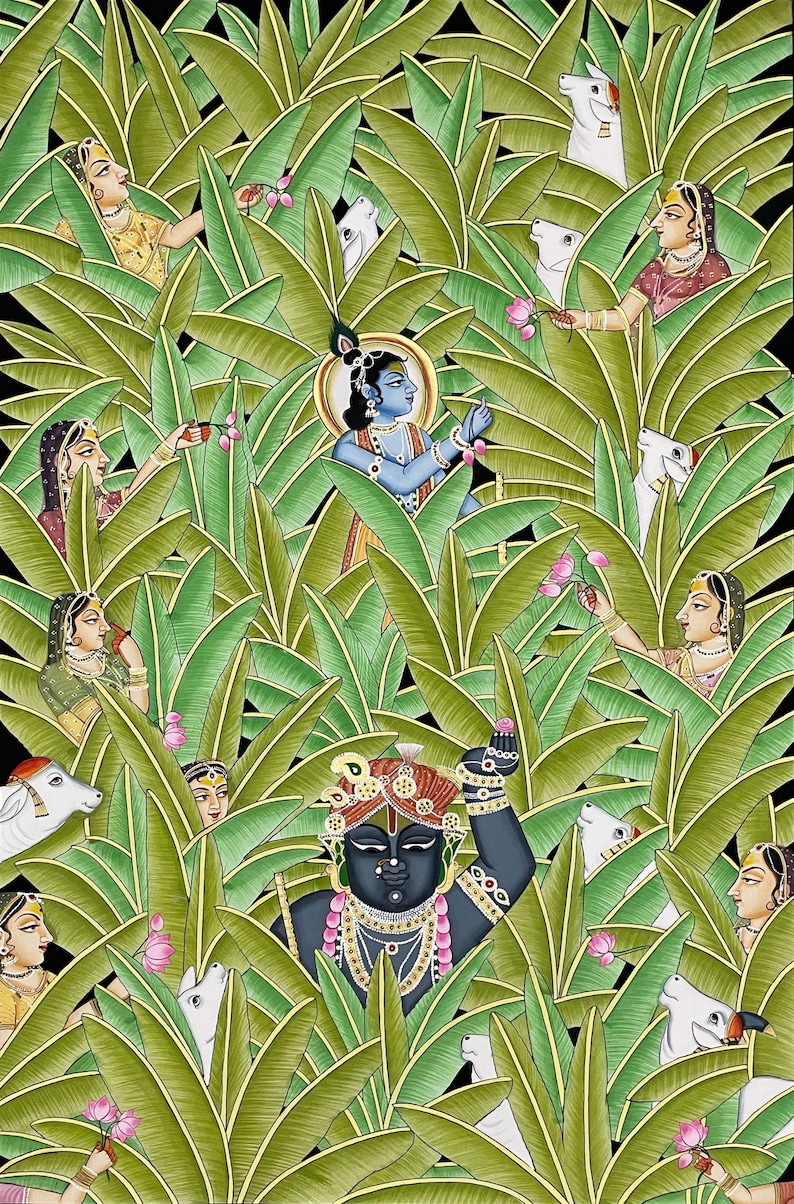 Shrinath Ji and Krishna Pichwai Painting on Cloth, Indian Pichwai Painting, Wall Hanging ,home ...