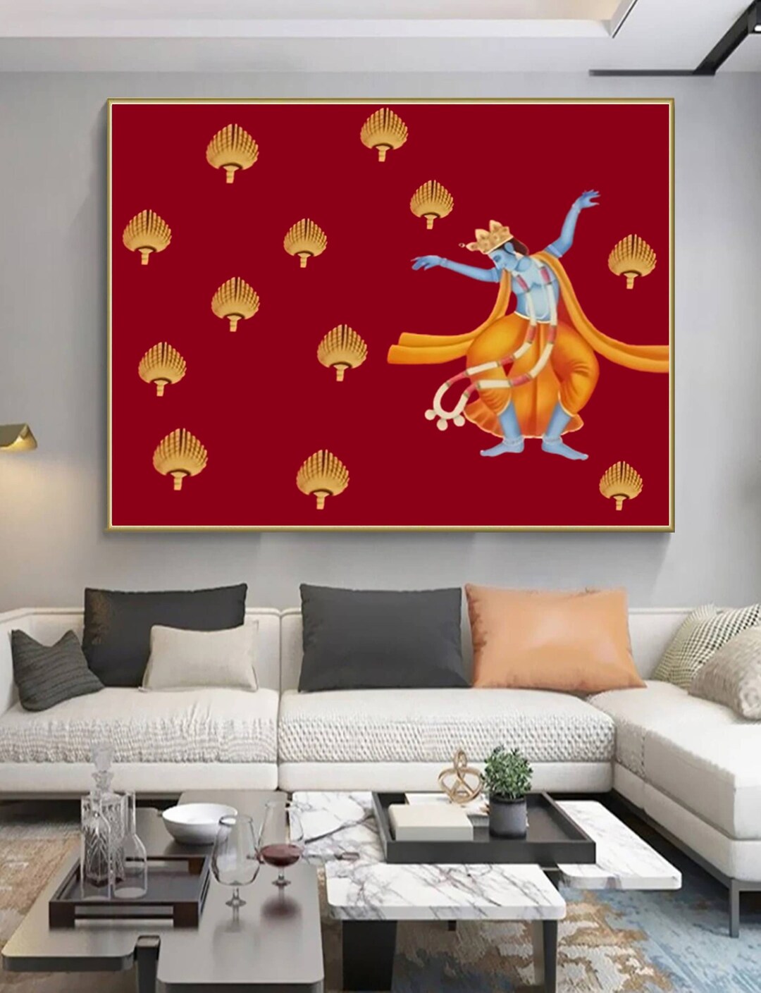 Dancing Krishna Pichwai Painting on Cloth, Indian Pichwai Painting ...
