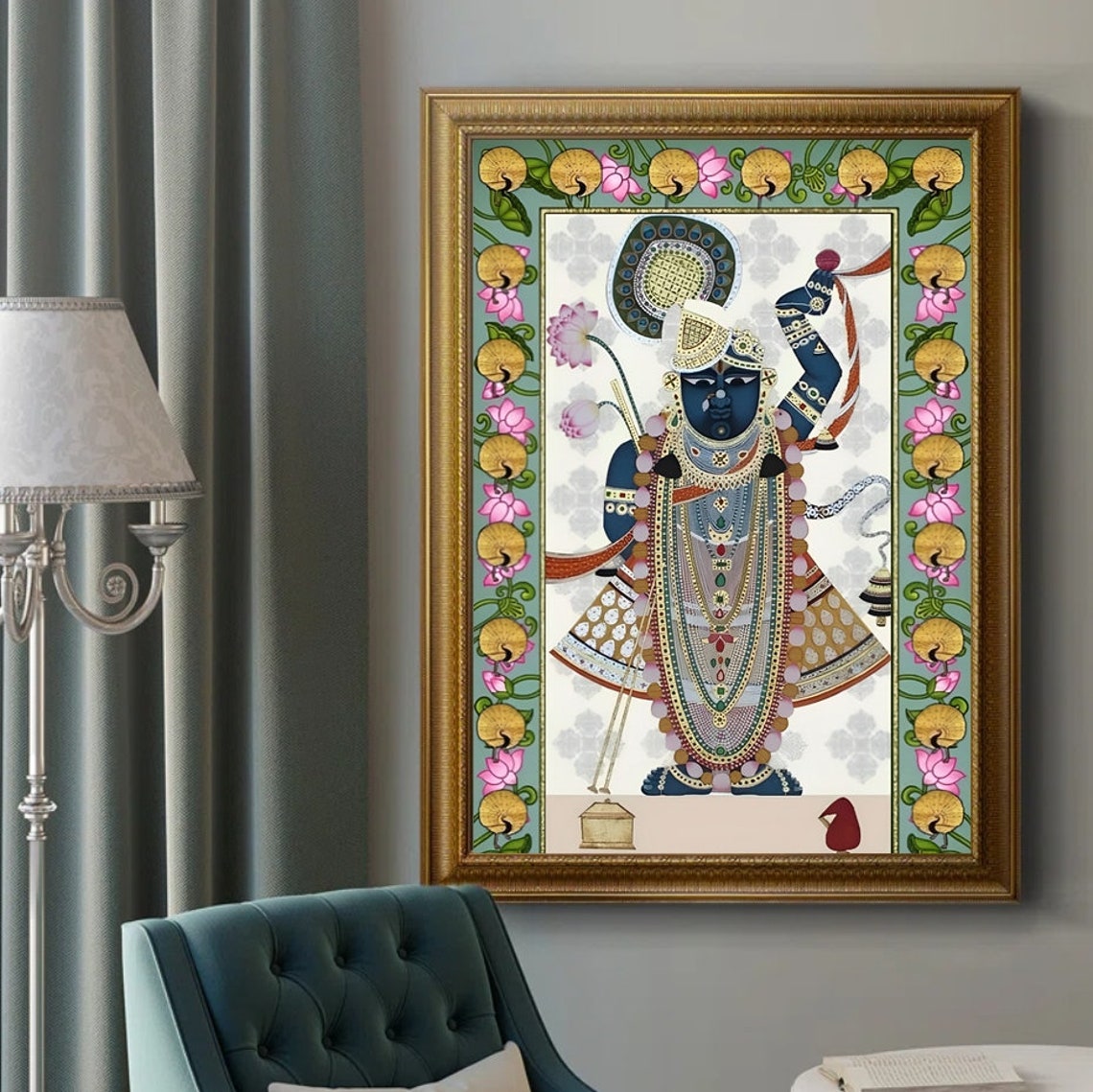Shrinath Ji Pichwai Painting on Cloth, Indian Pichwai Painting, Wall ...