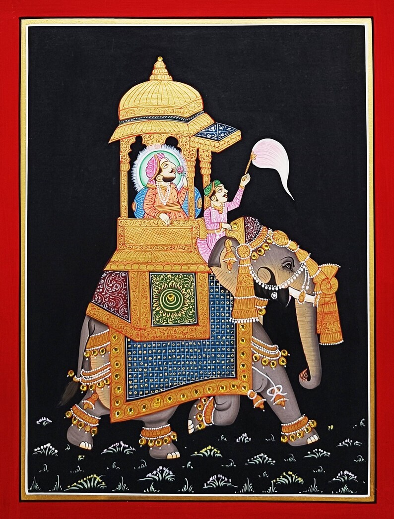 Hand Painted Painting, Indian Maharaja Elephant Safari Painting, Wall ...