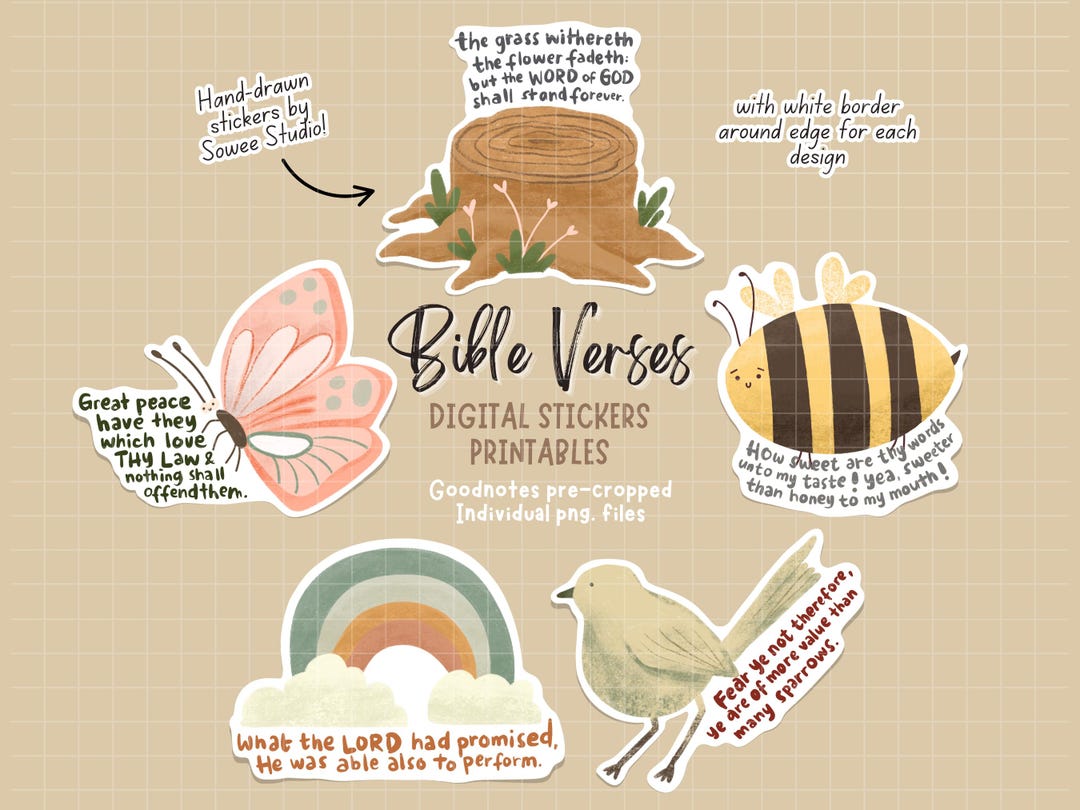 Bible Verses Stickers With Illustrations | Digital Stickers | Pre ...