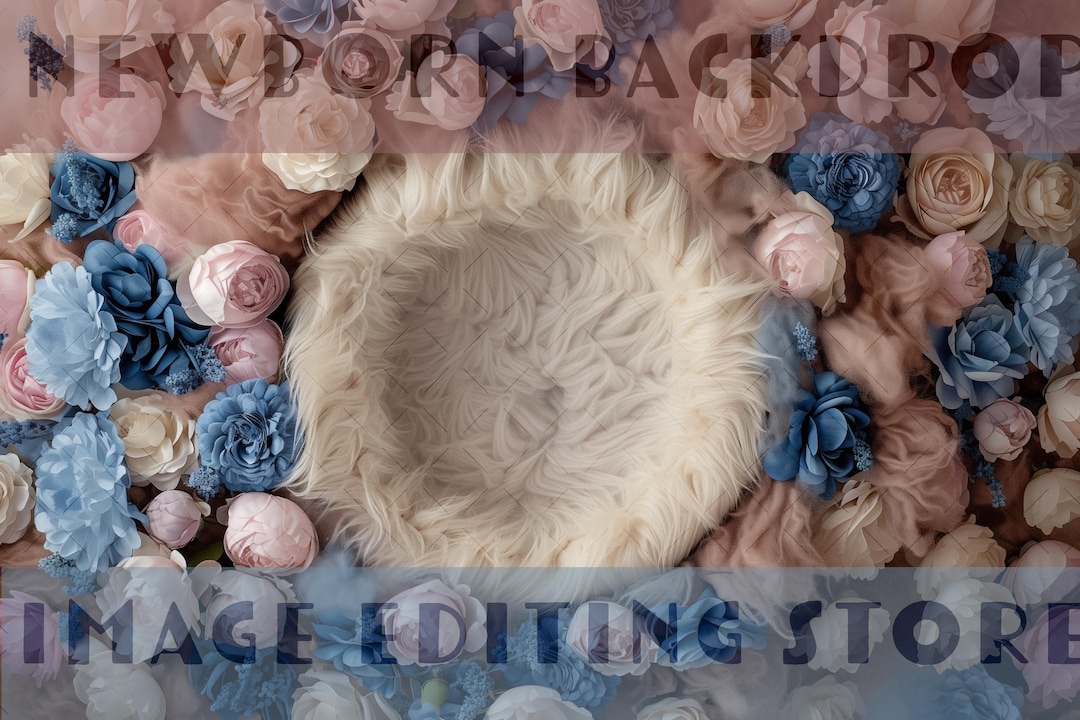 Newborn Digital Floral Backdrop With Fur Crib Pink Pastel Peonies Roses ...