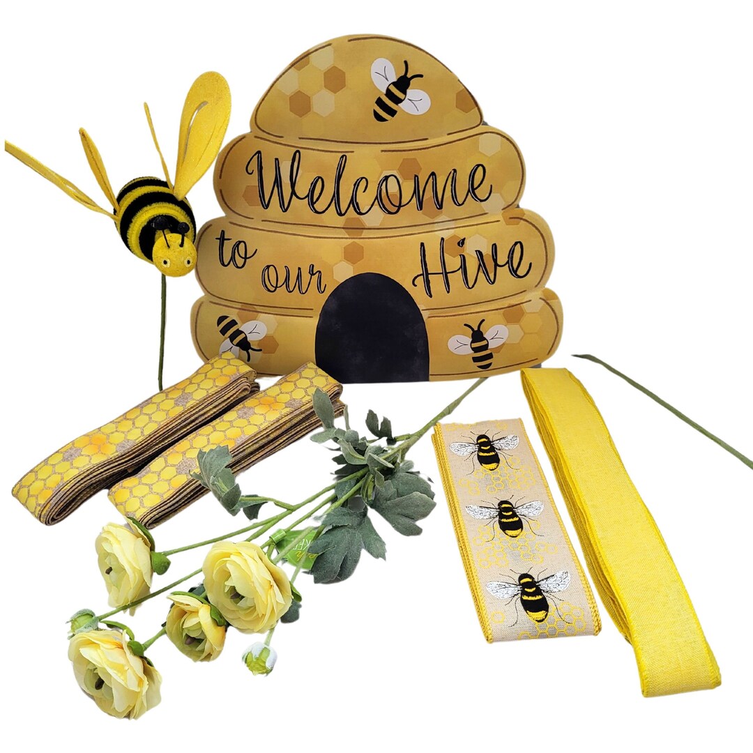 Bee Hive Wreath Supplies to Make a DIY Bee Wreath Metal Bee Hive Sign ...