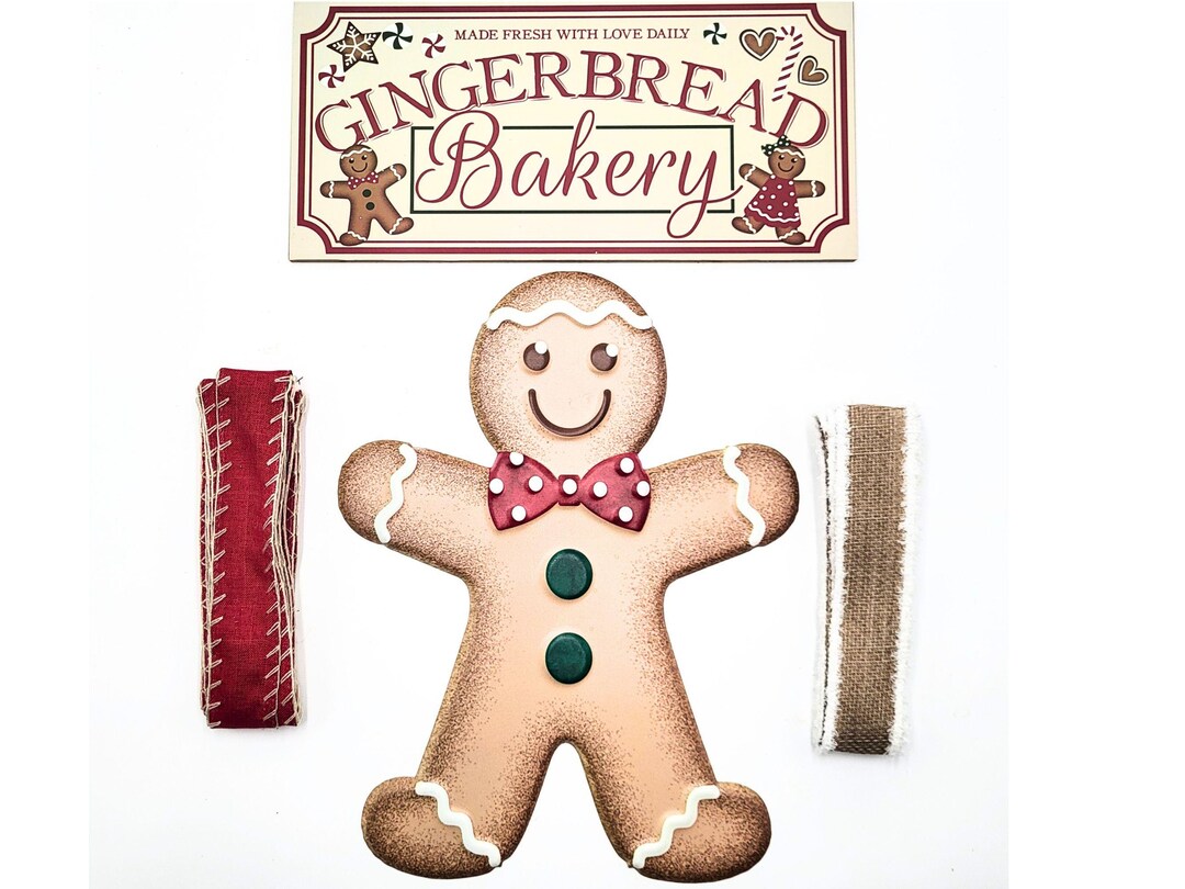 Wreath Christmas Supplies. Gingerbread Man, Bakery Sign & Ribbons - Etsy