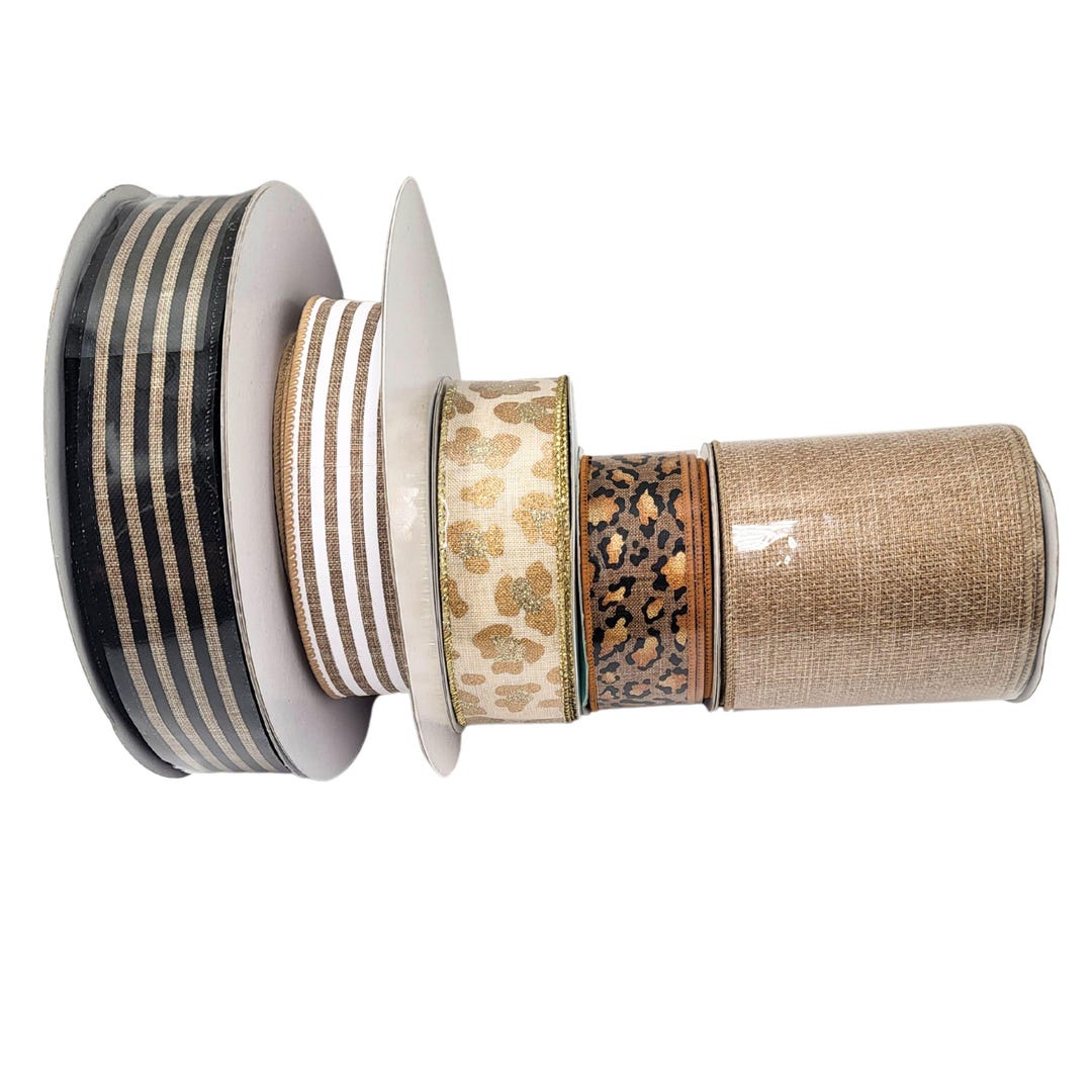 RIBBON LOT New 4 Rolls 80+ Yds Earth Tones and Animal Print Ribbons for ...