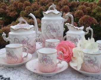 Antique French Tea Coffee Set With Pink Floral Motifs in Limoges ...