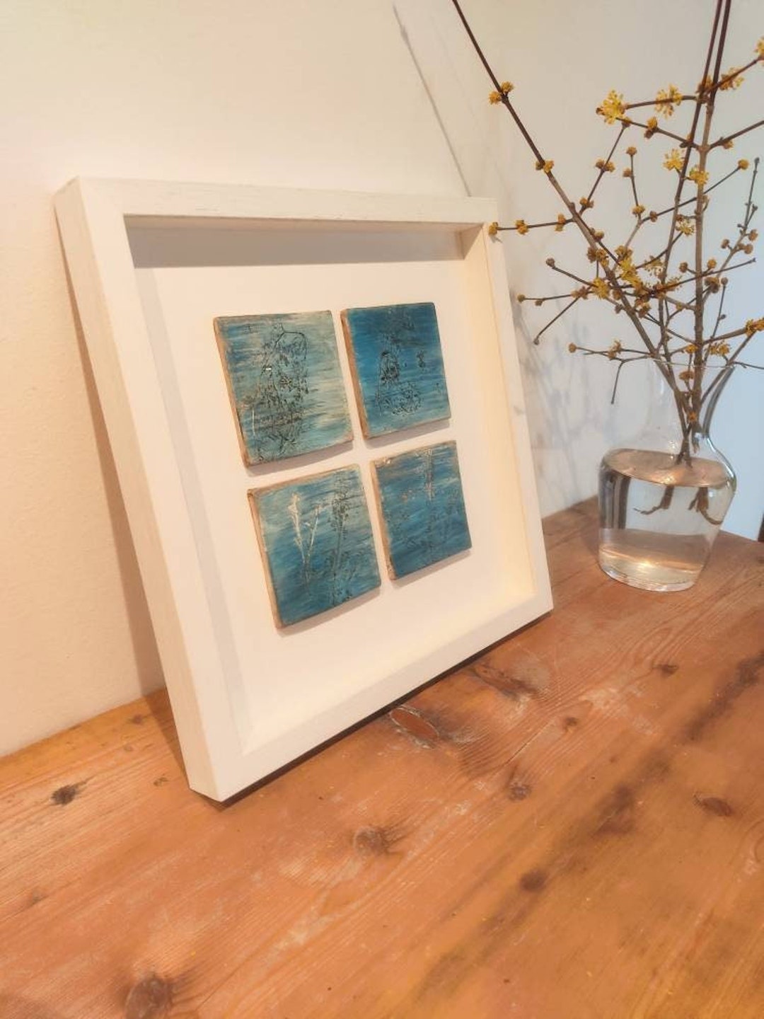 Tile Hand Painted, Wood Frame, Ceramic Tiles, Flower Picture, Unique ...