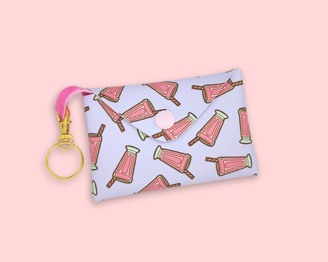 Strawberry Milkshake Faux Leather Mini Pouch With Velvet Ribbon Loop ...