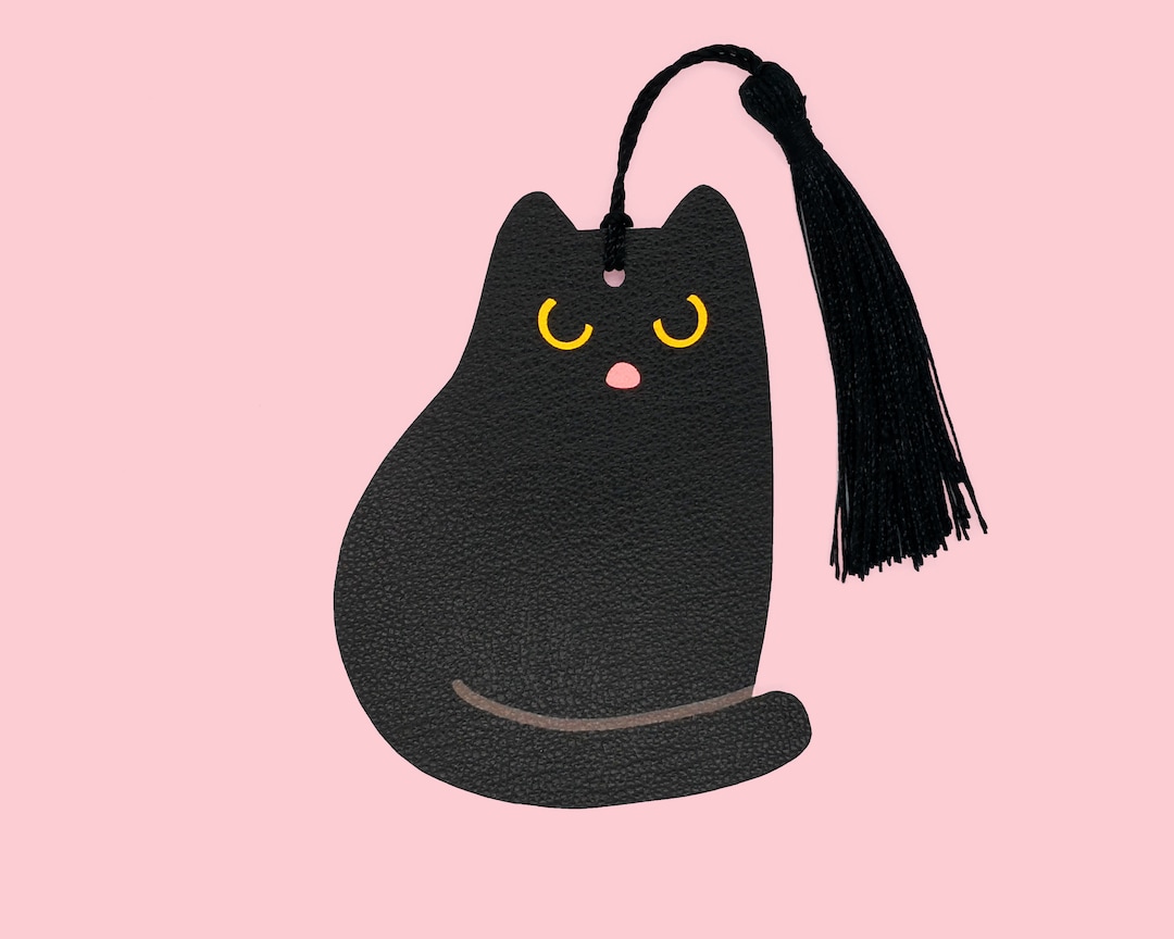 Angry Black Cat Bookmark Faux Leather Cut-out With Tassel Colourful ...