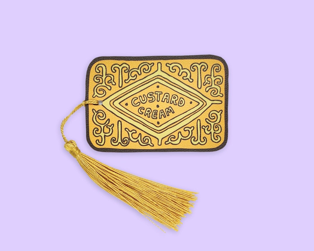 Custard Cream Bookmark Faux Leather Cut-out With Tassel Colourful Food ...