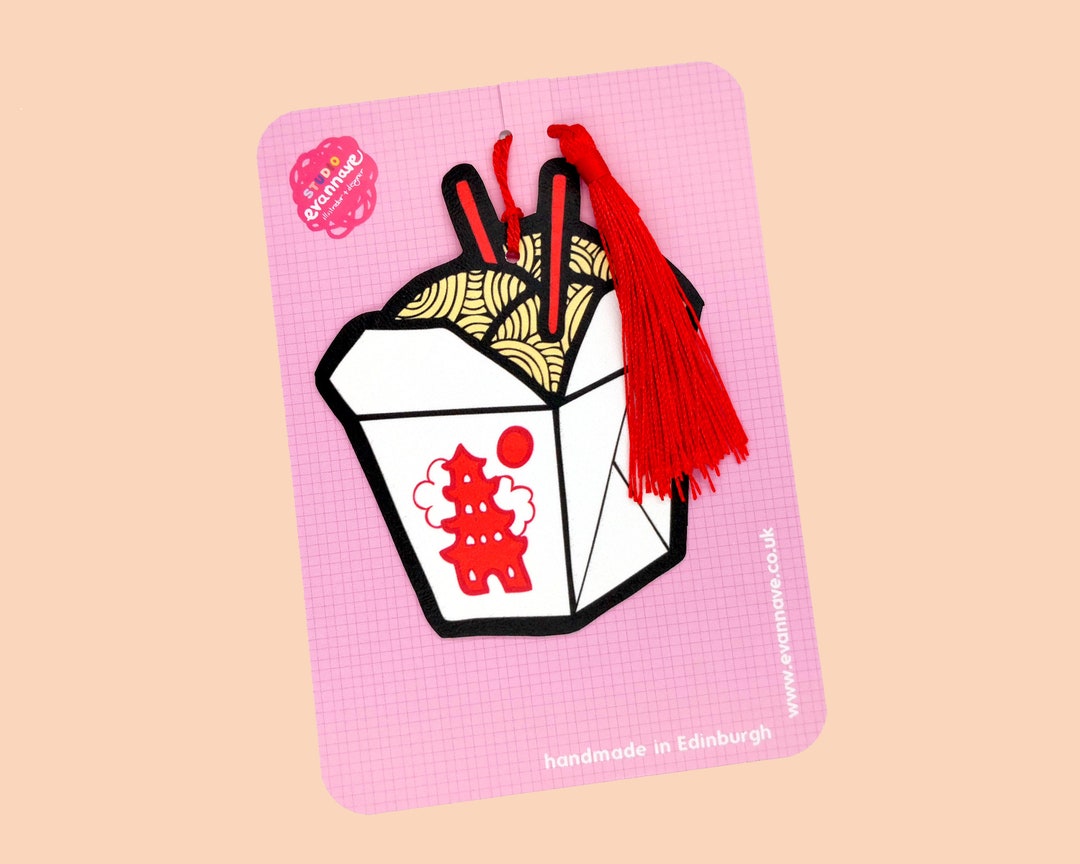 Noodle Box Bookmark Faux Leather Cut-out With Tassel, Colourful Food ...