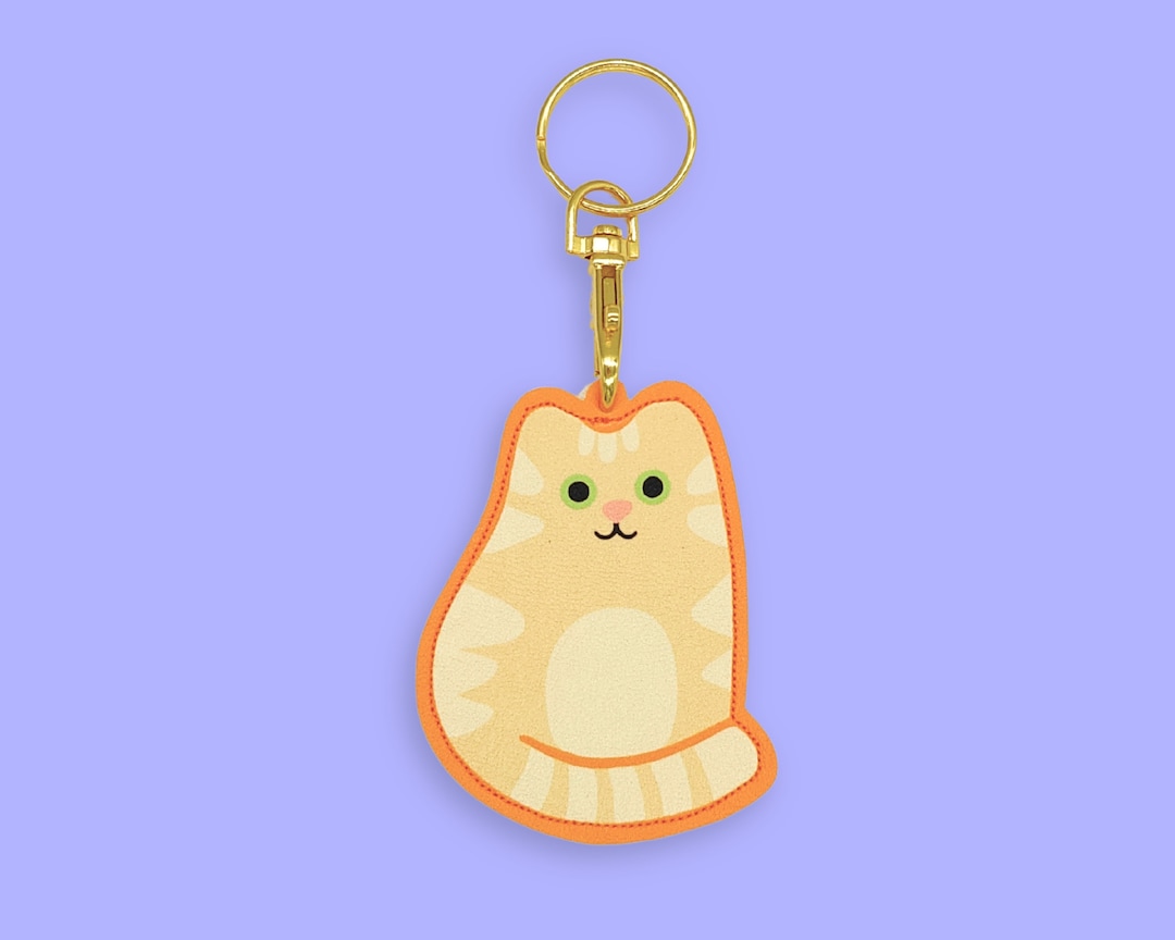 Pale Ginger Orange Tabby Cat Keyring - Faux Leather Bag Charm Keyfob ...