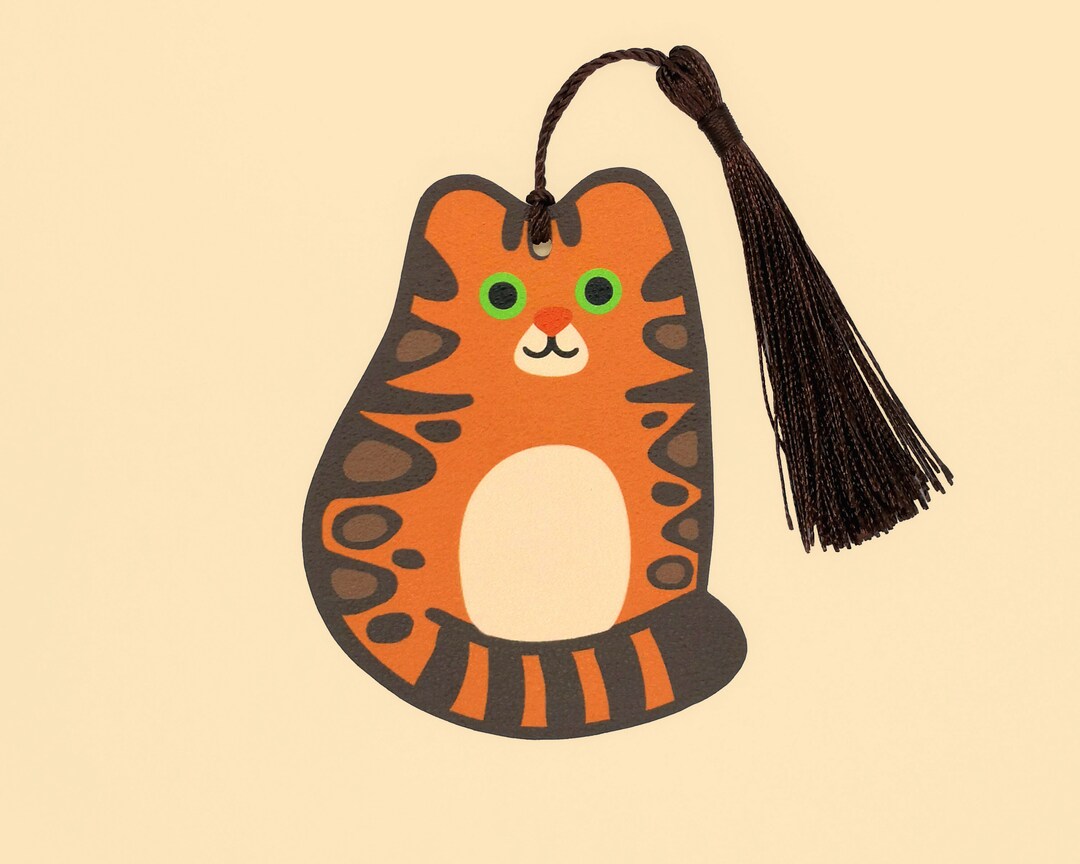 Bengal Cat Bookmark Faux Leather Cut-out With Tassel Colourful Evannave ...
